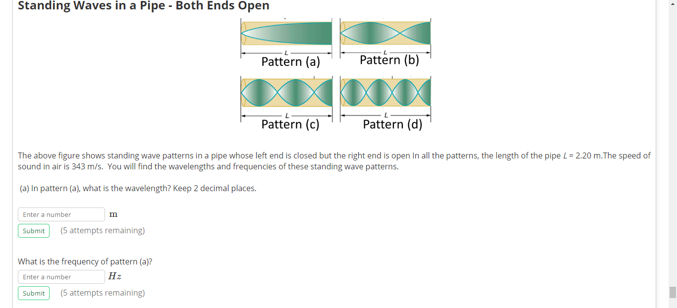 Solved Standing Waves in a Pipe - Both Ends Open Pattern (a) | Chegg.com