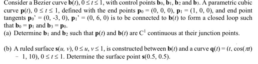 Consider a Bezier curve b(t),0≤t≤1, with control | Chegg.com