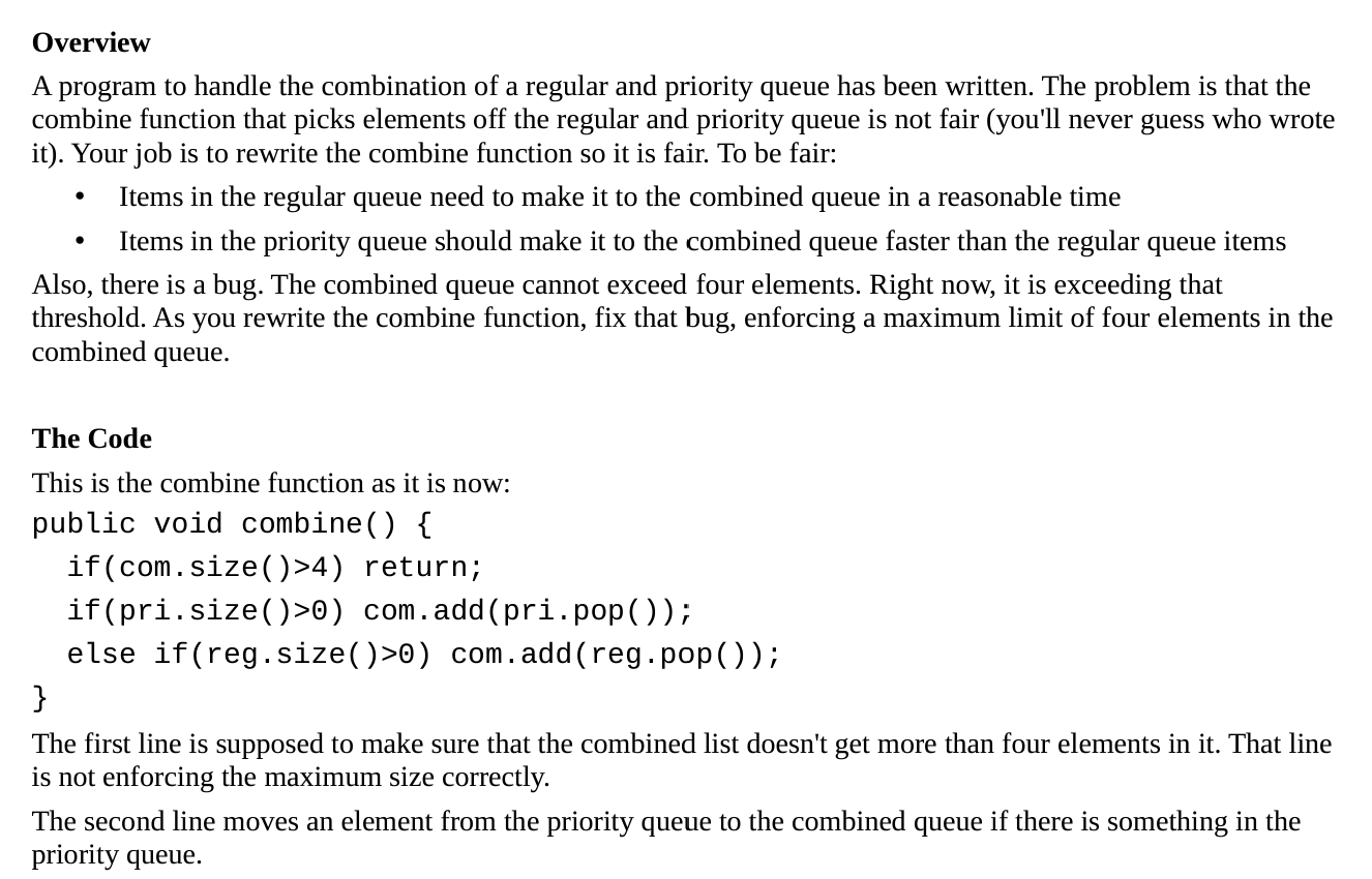 Overview A program to handle the combination of a | Chegg.com