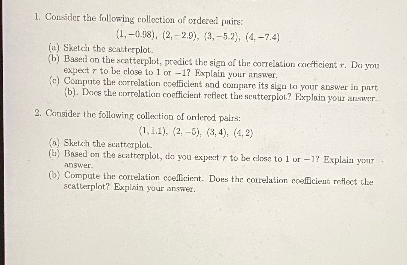 Solved 1. Consider the following collection of ordered | Chegg.com
