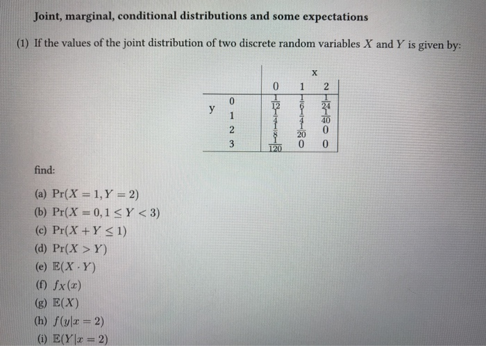 Solved Joint, marginal, conditional distributions and some | Chegg.com