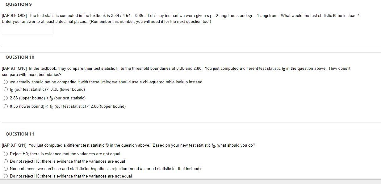 Solved QUESTION 9 [IAP 9.F Q09] The test statistic computed | Chegg.com