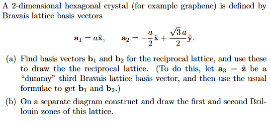 Solved A 2-dimensional hexagonal crystal (for example | Chegg.com