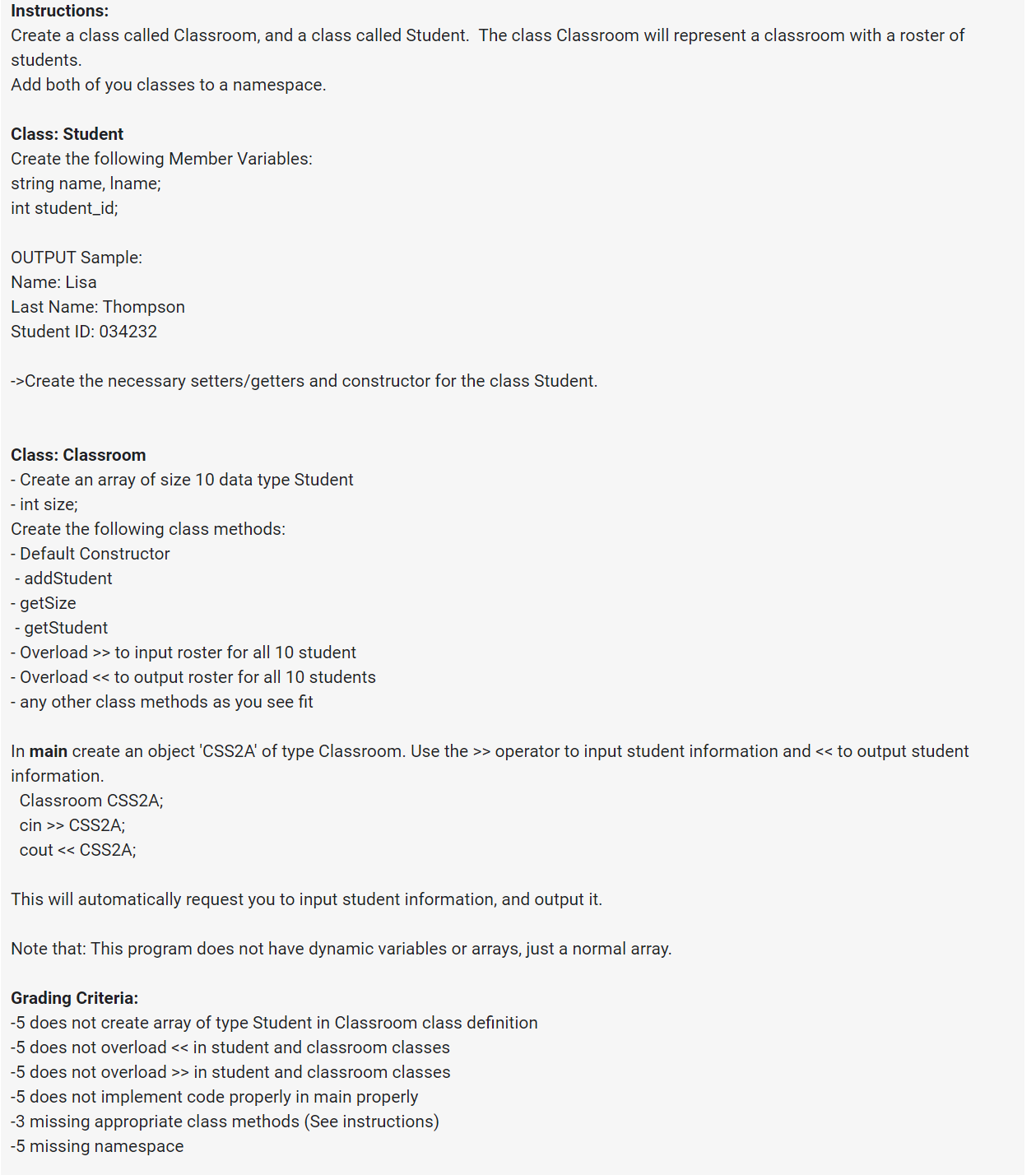 Solved Instructions: Create a class called Classroom, and a | Chegg.com