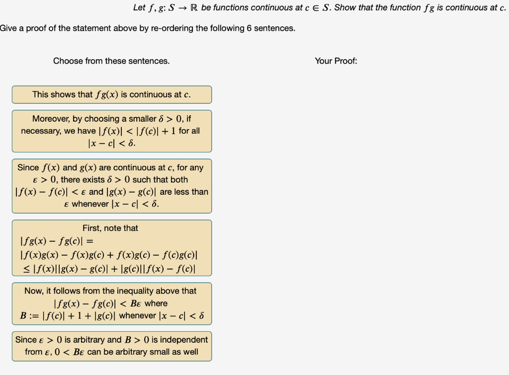 Solved Let f,g: S → R be functions continuous at CES. Show | Chegg.com