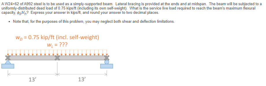 Solved A W24x62 of A992 steel is to be used as a | Chegg.com
