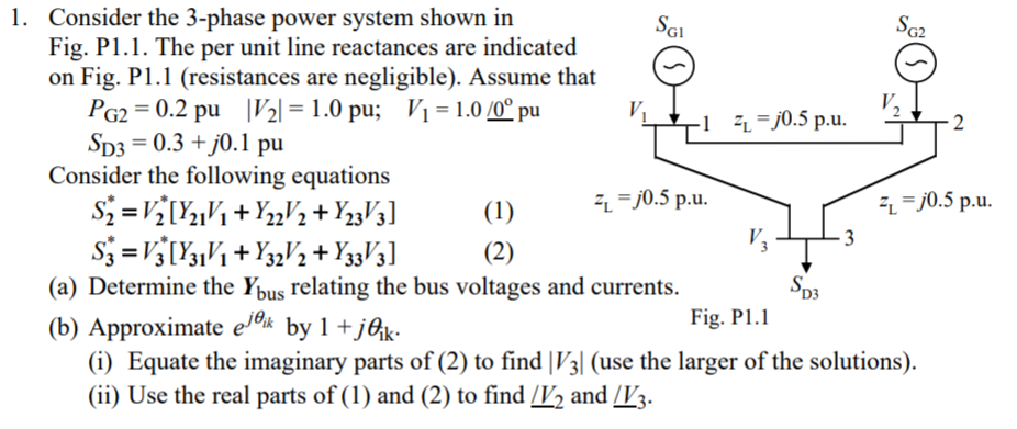 Solved 1. Consider the 3-phase power system shown in G2 Fig. | Chegg.com