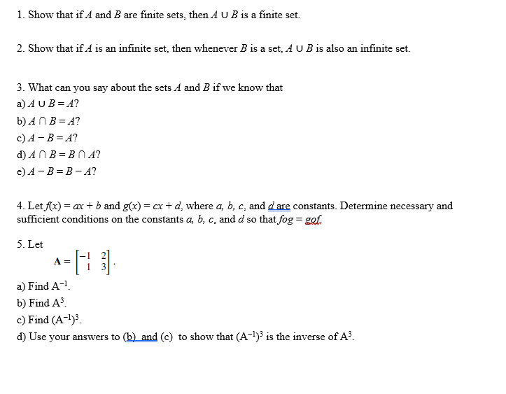 Solved 1. Show that if A and B are finite sets, then A U B | Chegg.com