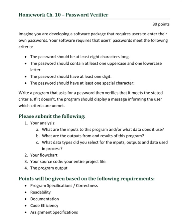 Solved Homework Ch. 10 Password Verifier 30 points Imagine | Chegg.com