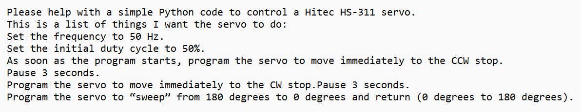 Solved Please help with a simple Python code to control a | Chegg.com