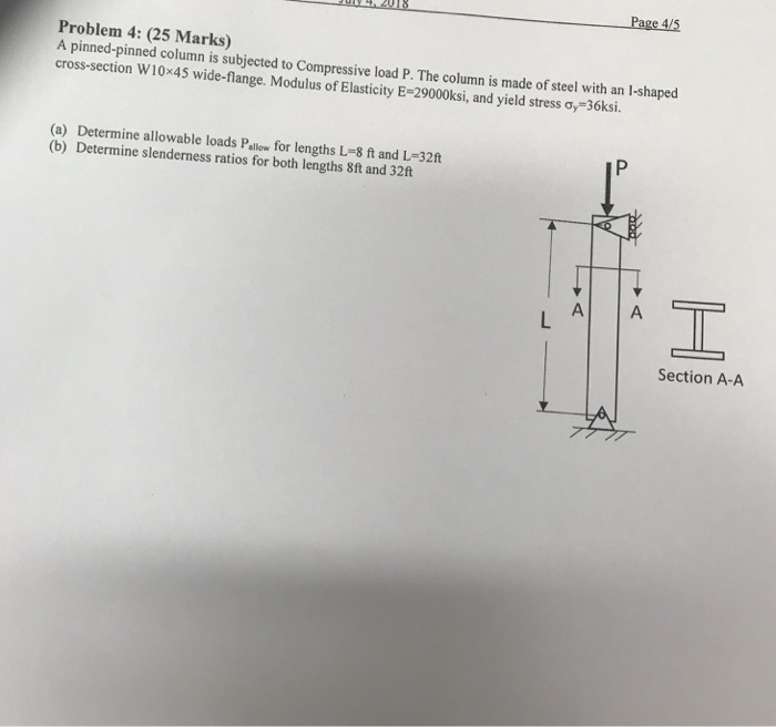Solved Problem 4: (25 Marks) A pinned-pinned column is | Chegg.com