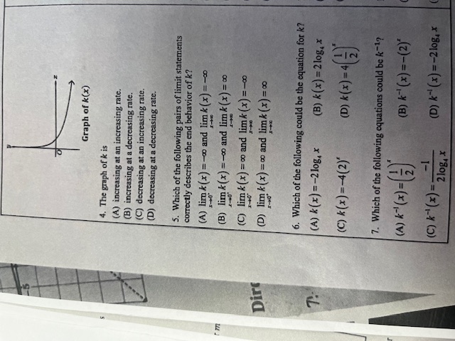 Solved 4. The graph of k is (A) increasing at an increasing | Chegg.com