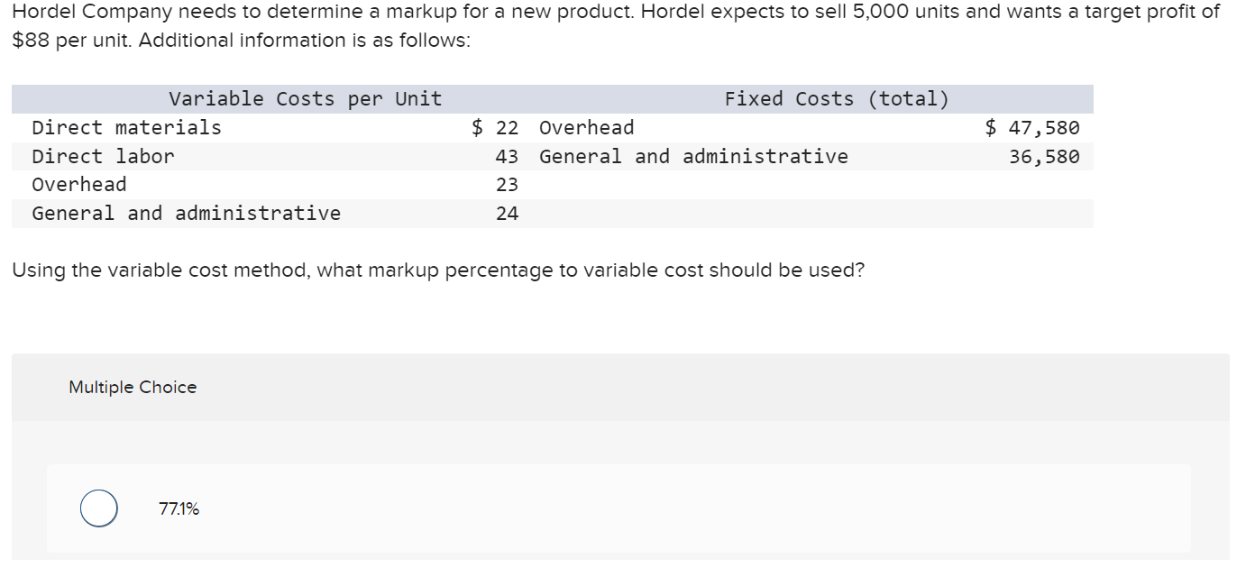 Solved Hordel Company needs to determine a markup for a new | Chegg.com