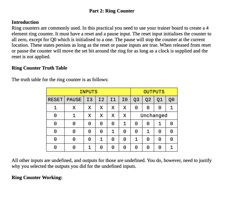 Solved Part 2: Ring Counter Introduction Ring counters are | Chegg.com