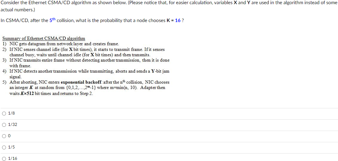 Solved Consider the Ethernet CSMA/CD algorithm as shown | Chegg.com