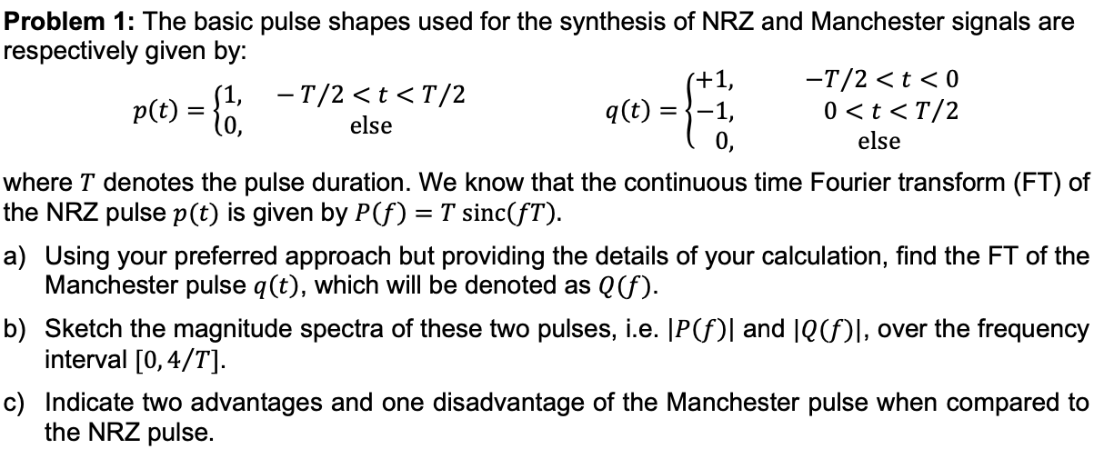 Solved Problem 1: The basic pulse shapes used for the | Chegg.com