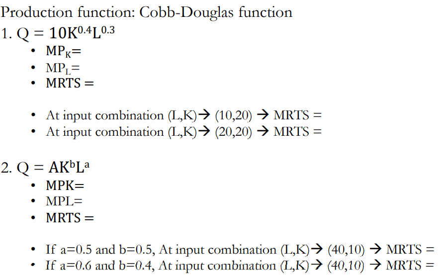 Solved Production Function Cobb Douglas Function