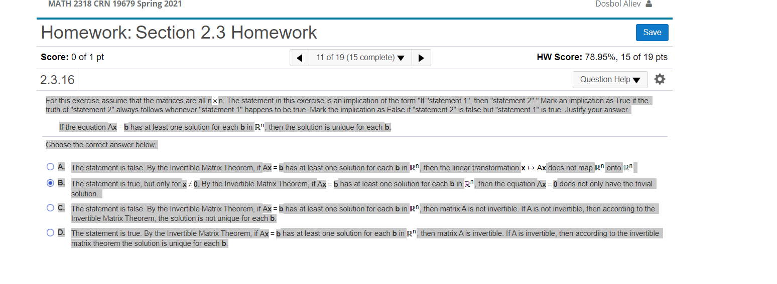 Solved MATH 2318 CRN 19679 Spring 2021 Homework: Section 2.8 | Chegg.com