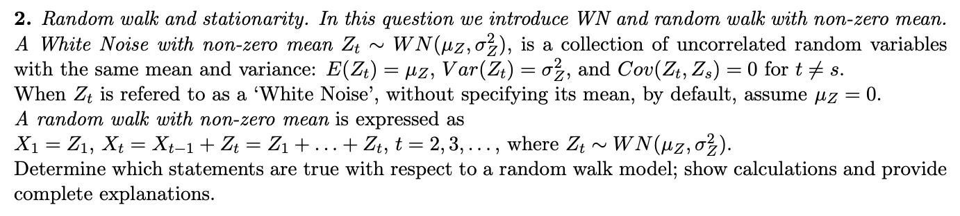 Solved 2. Random walk and stationarity. In this question we | Chegg.com