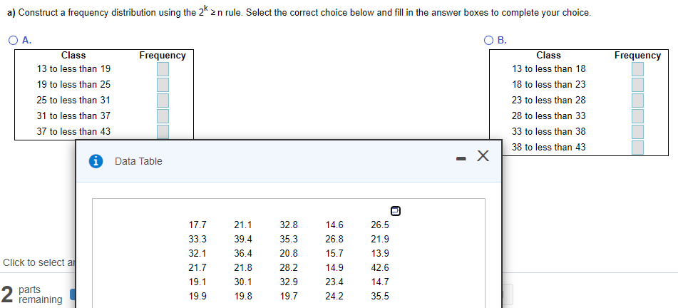 Solved a) Construct a frequency distribution using the 2k n | Chegg.com