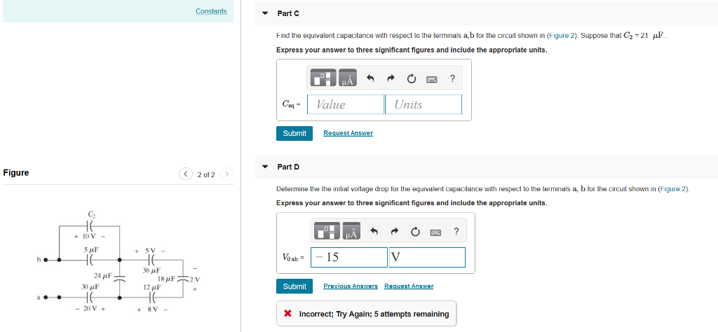 Solved Constants Part C Find the equivalent capacitance with | Chegg.com