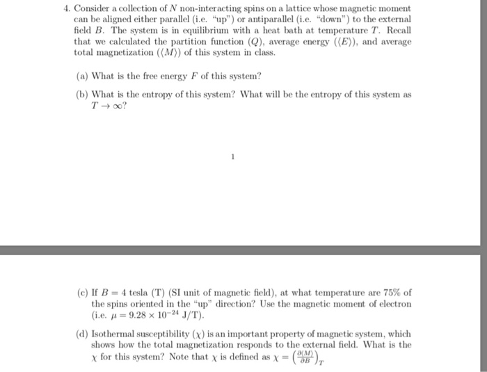 Solved Consider a collection of N non-interacting spins on a | Chegg.com