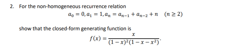Solved 2. For the non-homogeneous recurrence relation ao = | Chegg.com