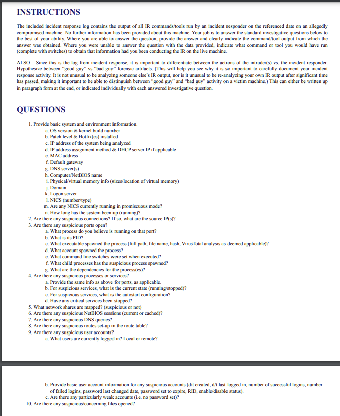 Solved The included incident response log contains the | Chegg.com