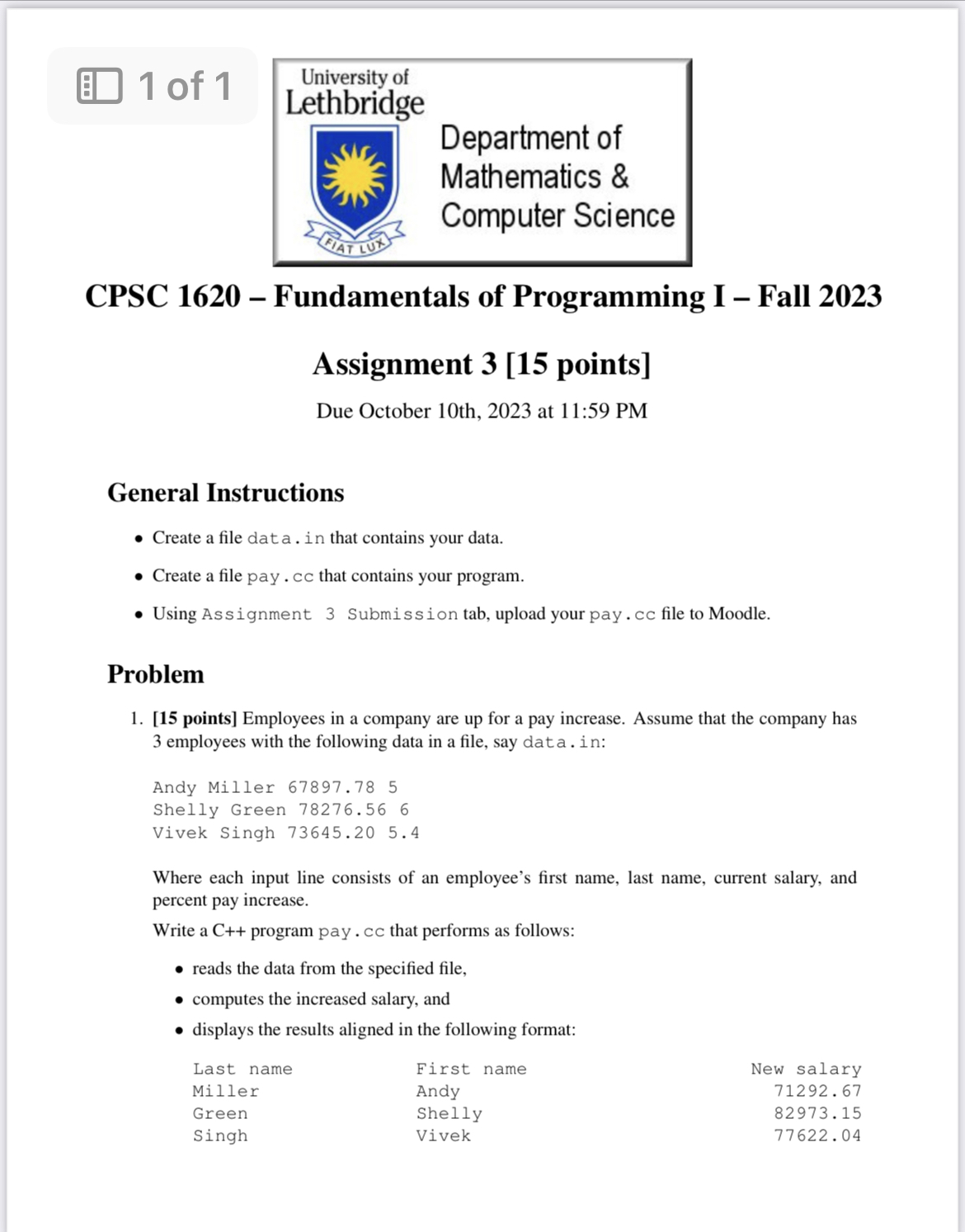 Solved Cpsc 1620 Fundamentals Of Programming I Fall 2023