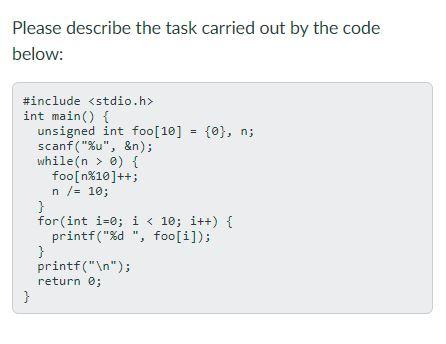 Solved Please describe the task carried out by the code | Chegg.com