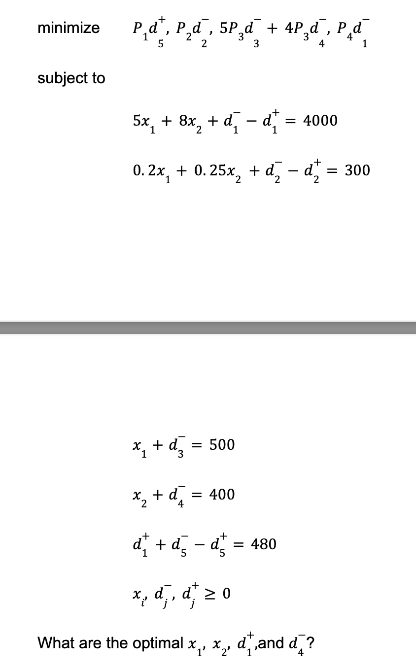 Solve the following goal programming model: minimize | Chegg.com