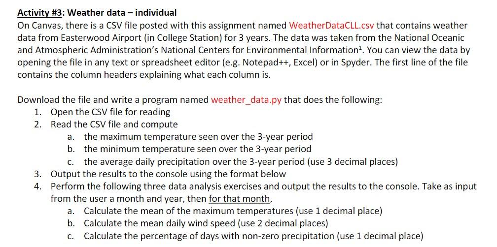 Solved Activity \#3: Weather data - individual On Canvas, | Chegg.com