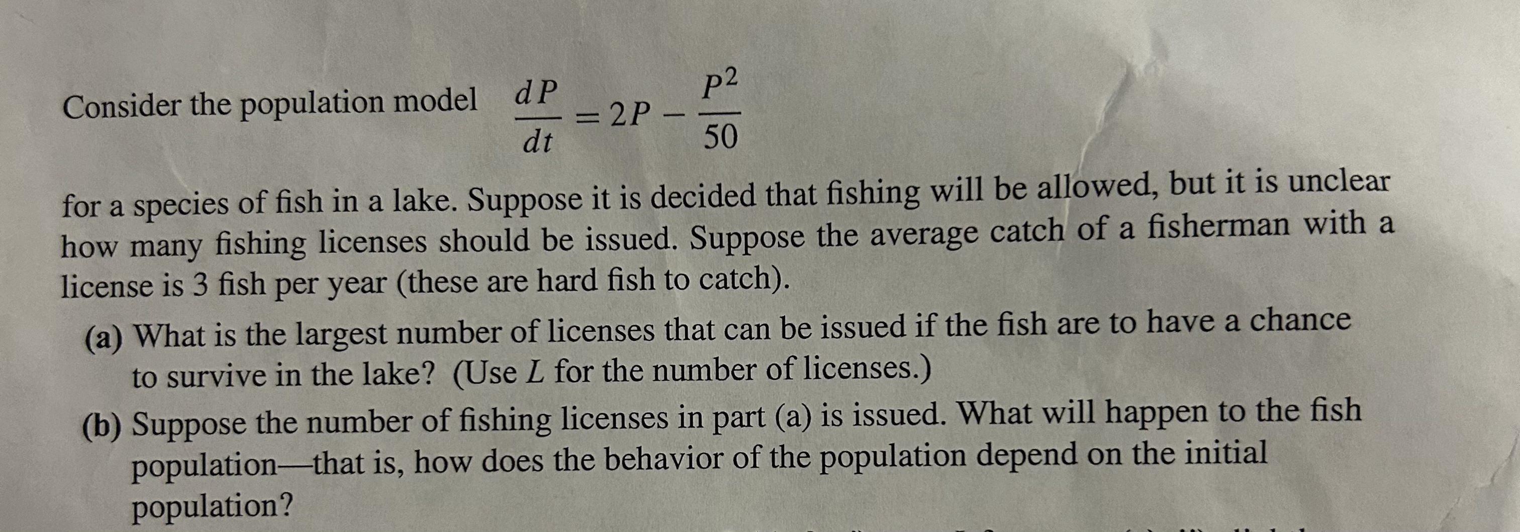 Solved Consider the population model dPdt=2P-P250for a | Chegg.com