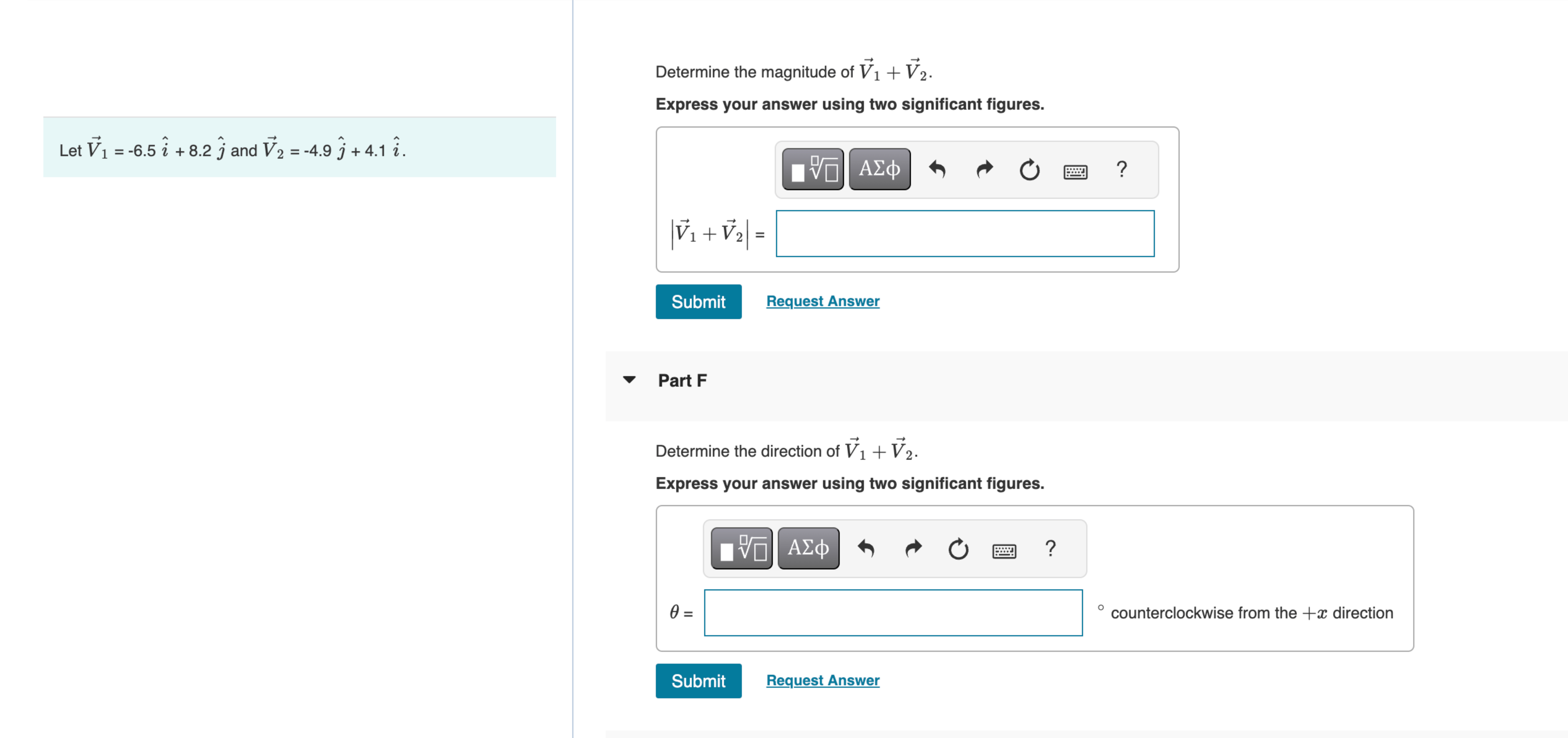 Solved Let vec(V)1=-6.5hat(i)+8.2hat(j) ﻿and | Chegg.com