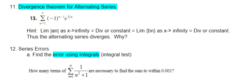 Solved 10. Error of Alternating series Do# 27 27-30 | Chegg.com