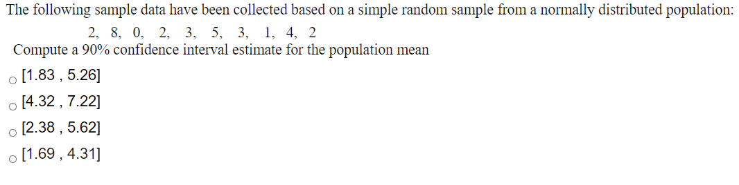 Solved The following sample data have been collected based | Chegg.com