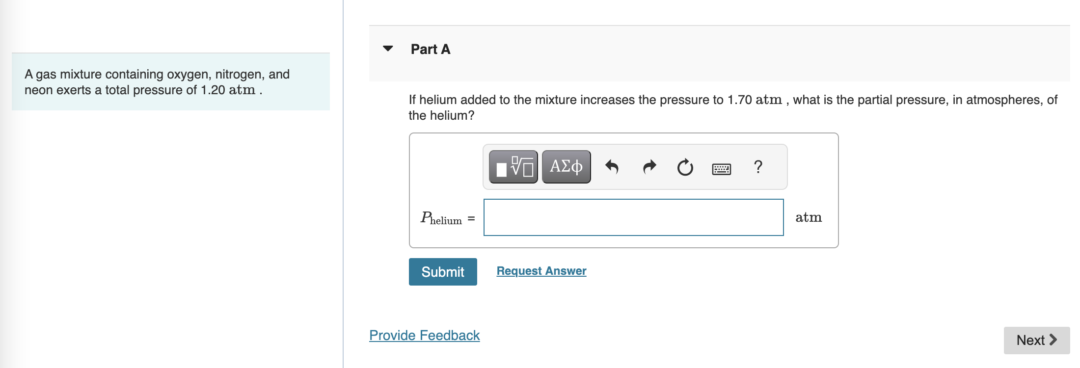 Solved A gas mixture containing oxygen, nitrogen, and neon | Chegg.com