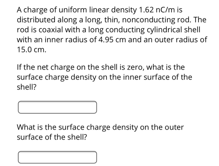 Solved A charge of uniform linear density 1.62 nC/m is | Chegg.com