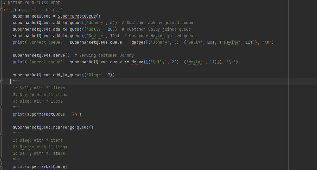 Solved 03 x6 Av Create a class called SupermarketQueue in | Chegg.com