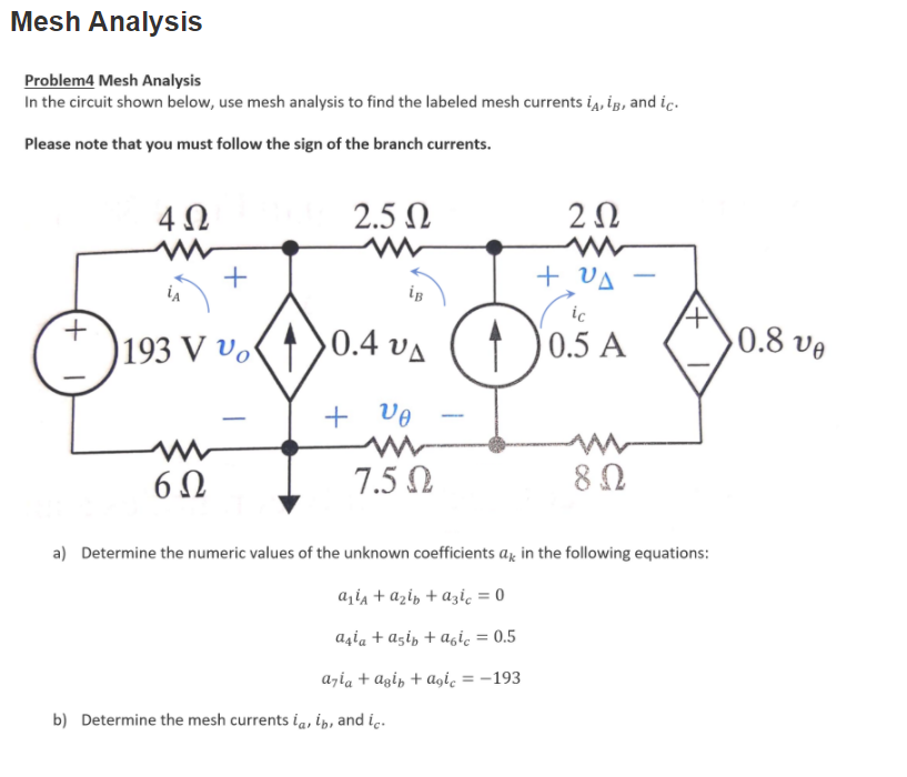 Solved Mesh Analysis Problem4 Mesh Analysis In the circuit | Chegg.com