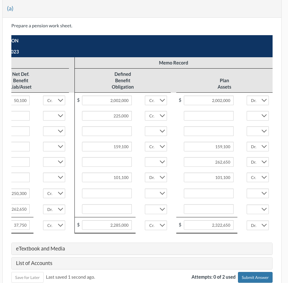 Solved Prepare a pension work sheet. (a) Prepare a pension | Chegg.com