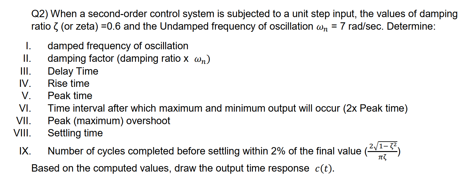 Solved Q2) When a second-order control system is subjected | Chegg.com