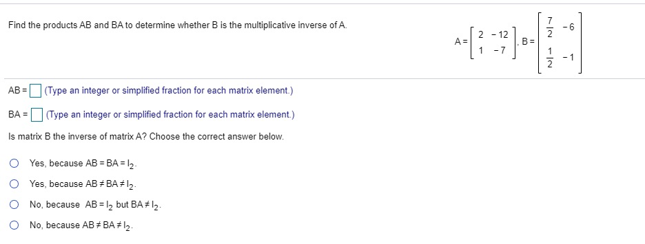 Solved Find the products AB and BA to determine whether B is | Chegg.com