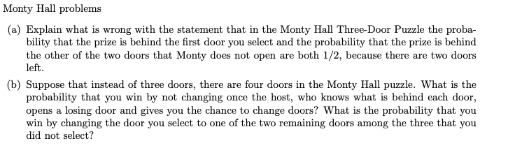 Solved Monty Hall problems (a) Explain what is wrong with | Chegg.com