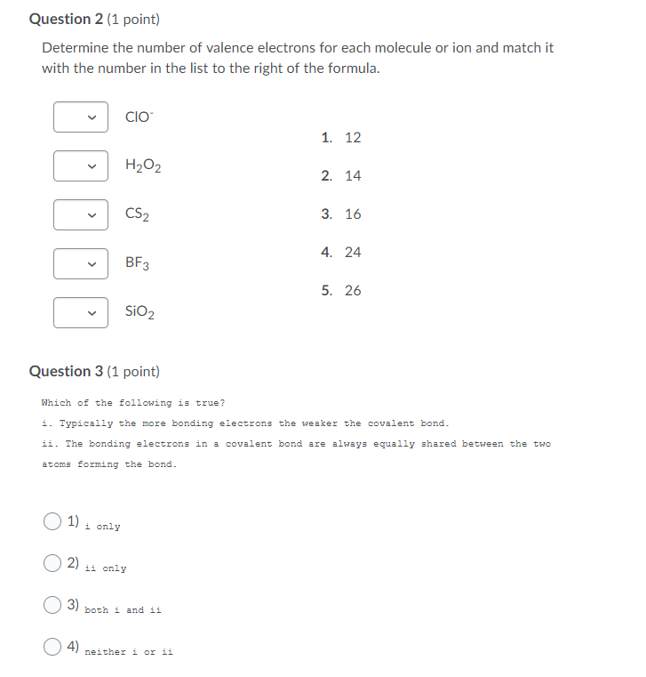 Solved Question 2 (1 point) Determine the number of valence | Chegg.com