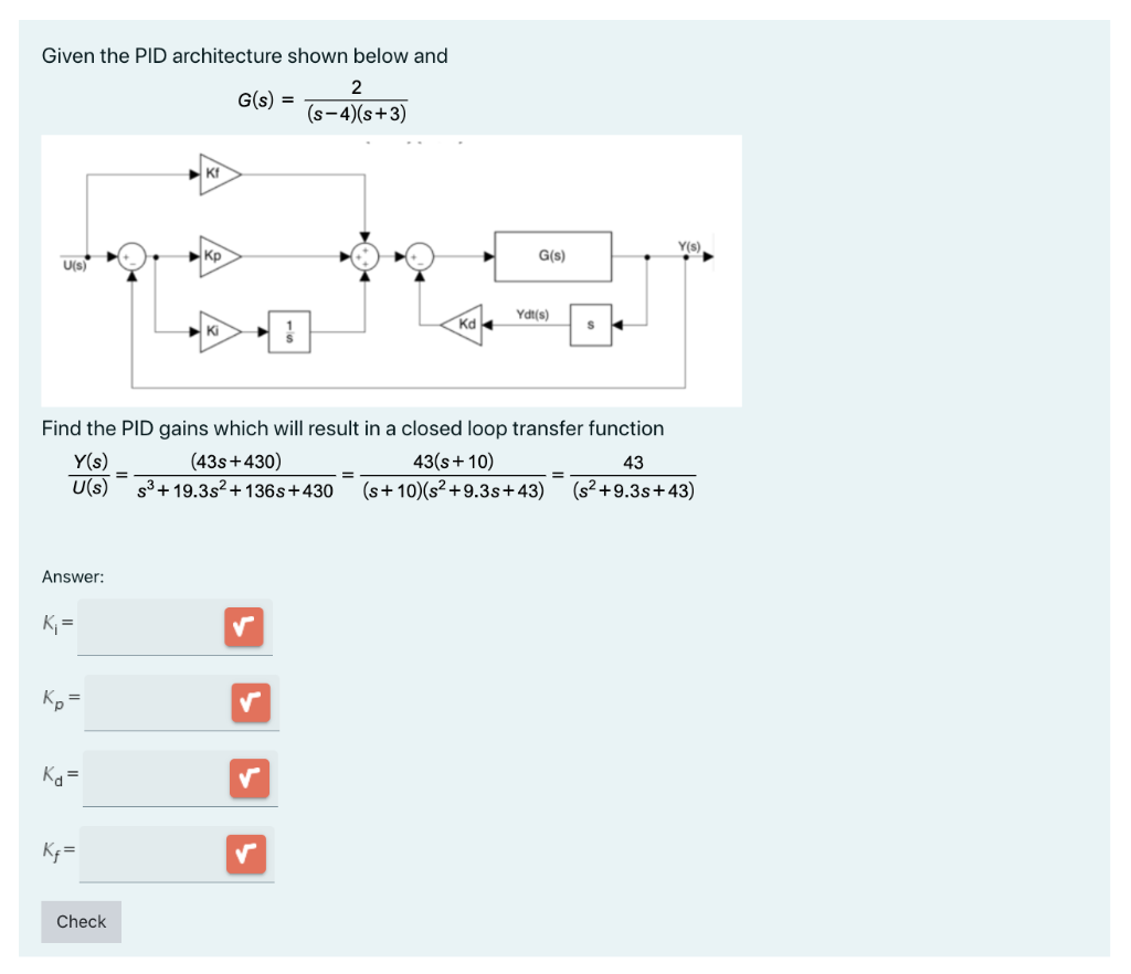 Solved Given the PID architecture shown below and | Chegg.com