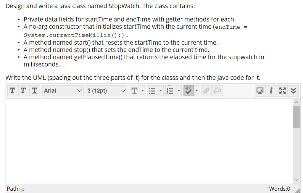 Solved Design And Write A Java Class Named Stopwatch The