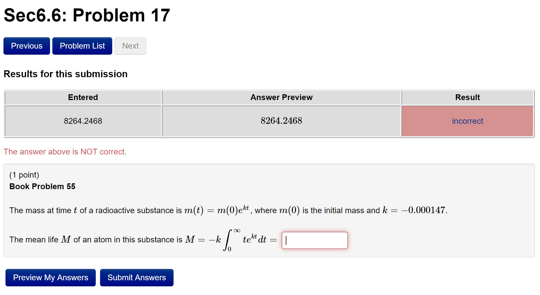Solved Sec6.6: Problem 17 Previous Problem List Next Results | Chegg.com