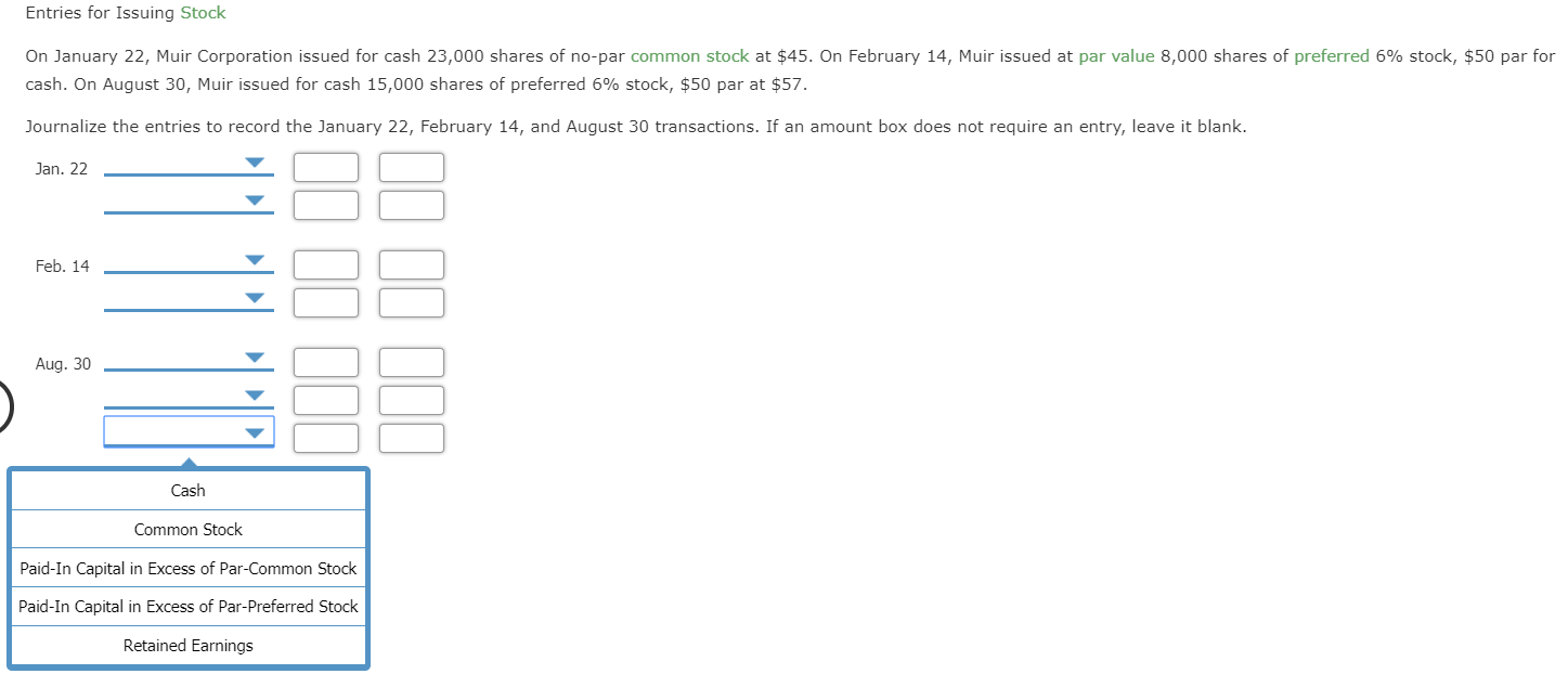 Solved Entries for Issuing Stock On January 22, Muir | Chegg.com