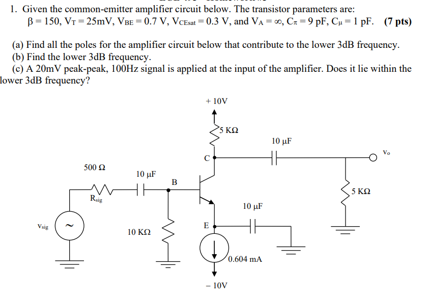 Solved 1. Given the common-emitter amplifier circuit below. | Chegg.com